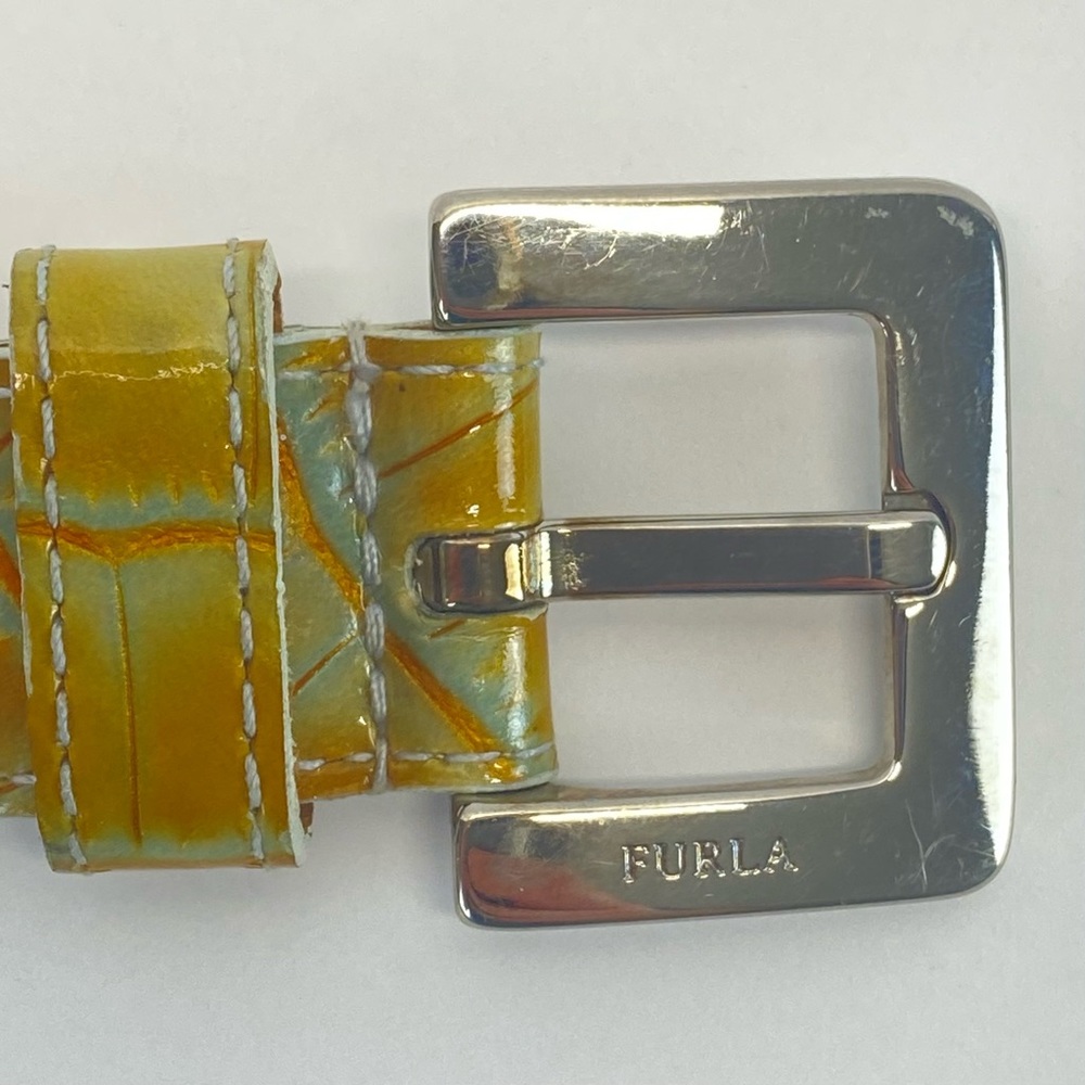 Furla Patent Leather Animal Crocodile Print Belt - Gem